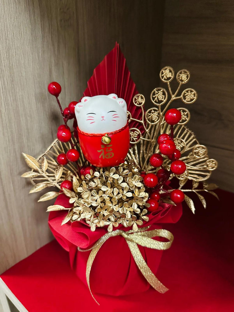 (CNY-HYBR02-S) Artificial floral arrangement - CNY themed round jar ...